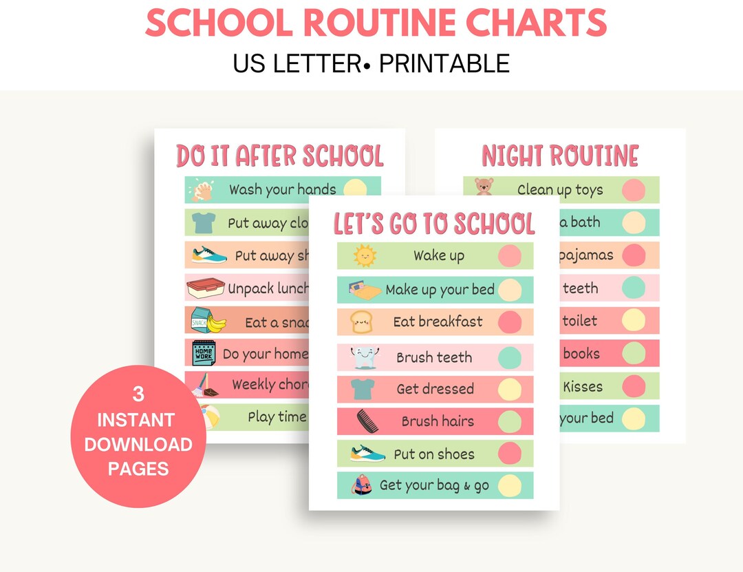 Kids Daily School Schedule Checklist, School Routine Chart, Morning and ...