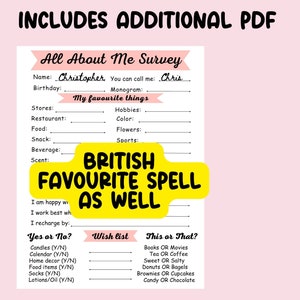 Favorites Survey, All About Me Printable, Questionnaire, My Favorite ...