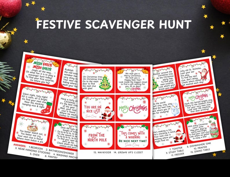 Christmas Scavenger Hunt With Songs Clues, Indoor Kids Christmas Gift ...