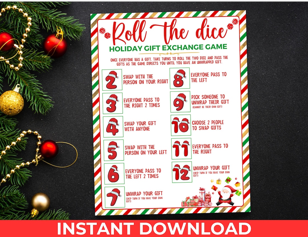 Roll the Dice Christmas Gift Exchange Game, Christmas Dice Game ...
