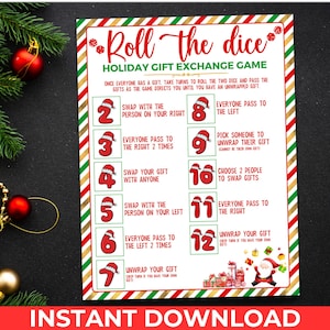 Roll the Dice Christmas Gift Exchange Game, Christmas Dice Game ...
