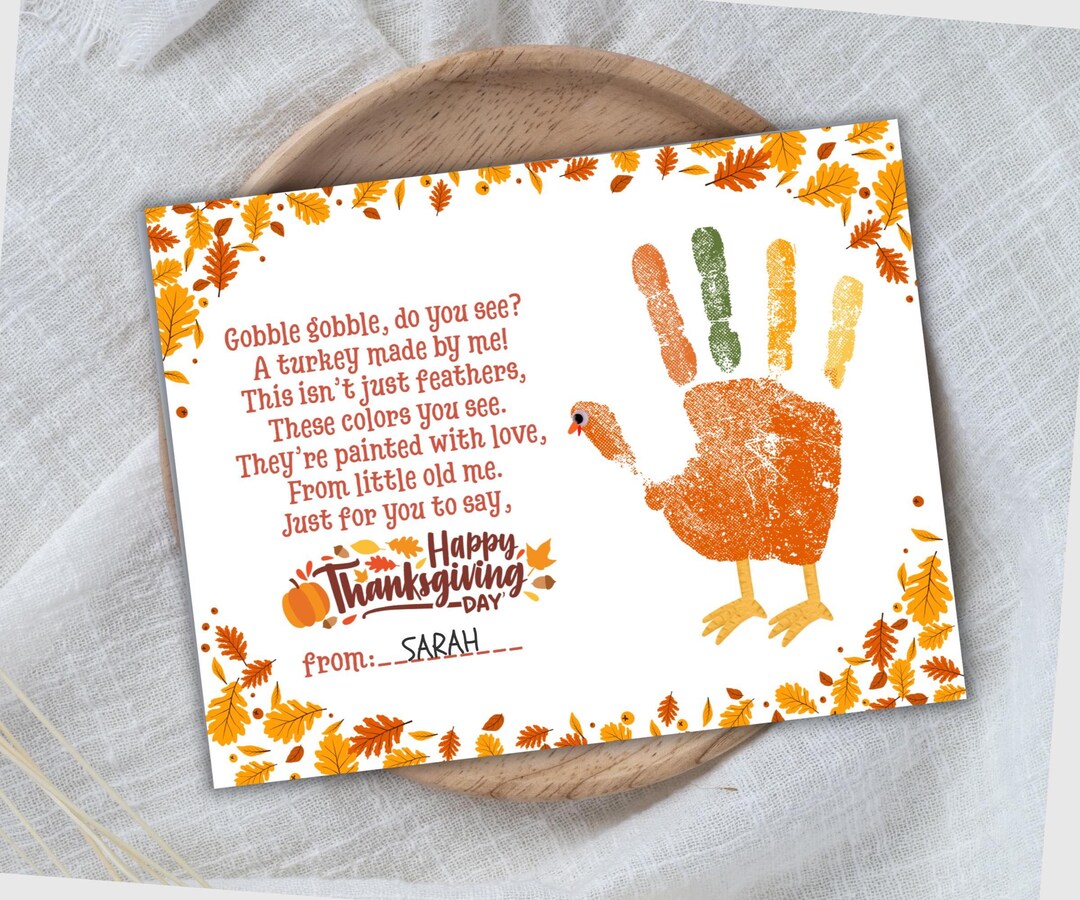 Turkey Poem Thanksgiving Handprint Craft, Thanksgiving Keepsake ...
