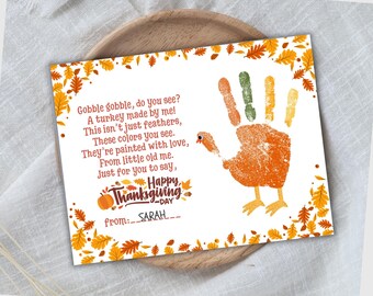 Turkey Poem Thanksgiving Handprint Craft, Thanksgiving Keepsake ...