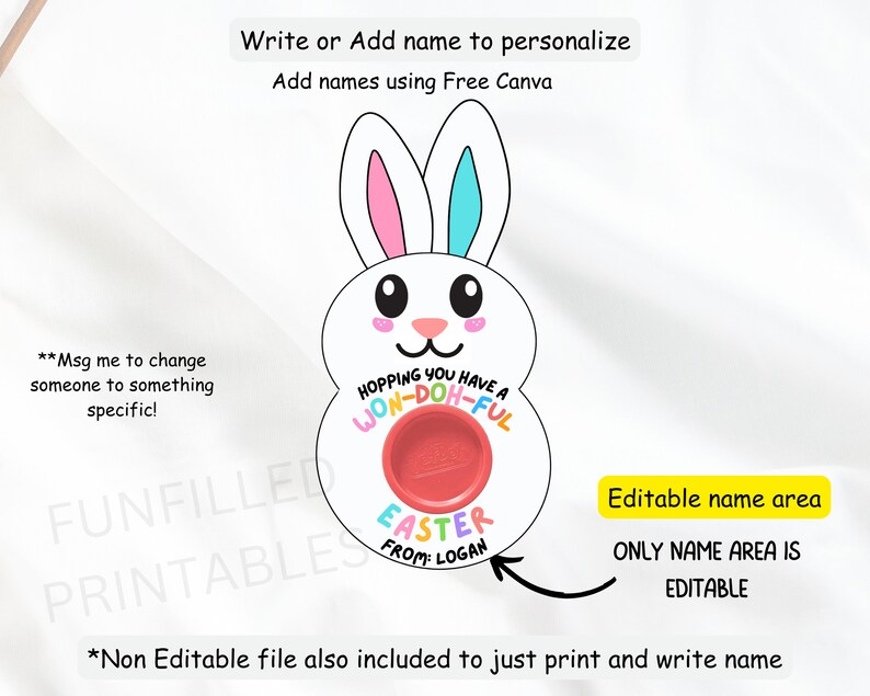 Easter Play Dough Gift Tag Printable, Easter Bunny Playdough Holder ...