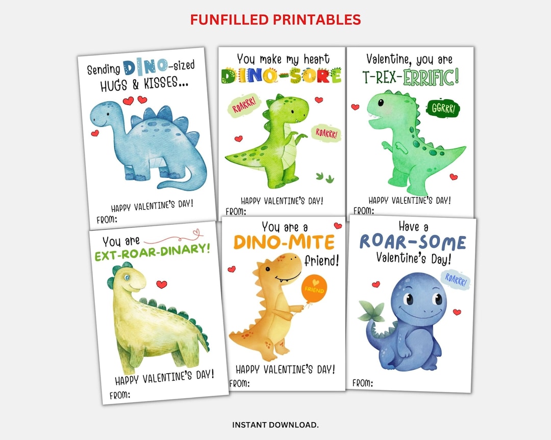 Dinosaur Valentines Cards Kids, Cute Preschool Classroom Valentines Day ...