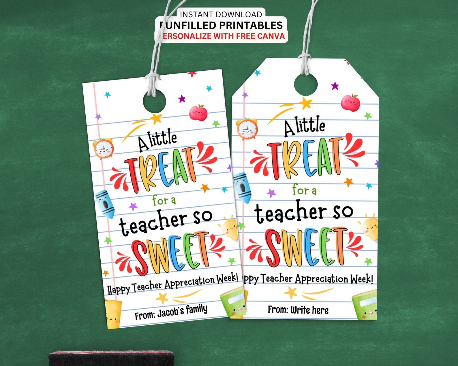Sweet Treat Teacher Appreciation Tags, Teacher Thank You Tags, Teacher ...