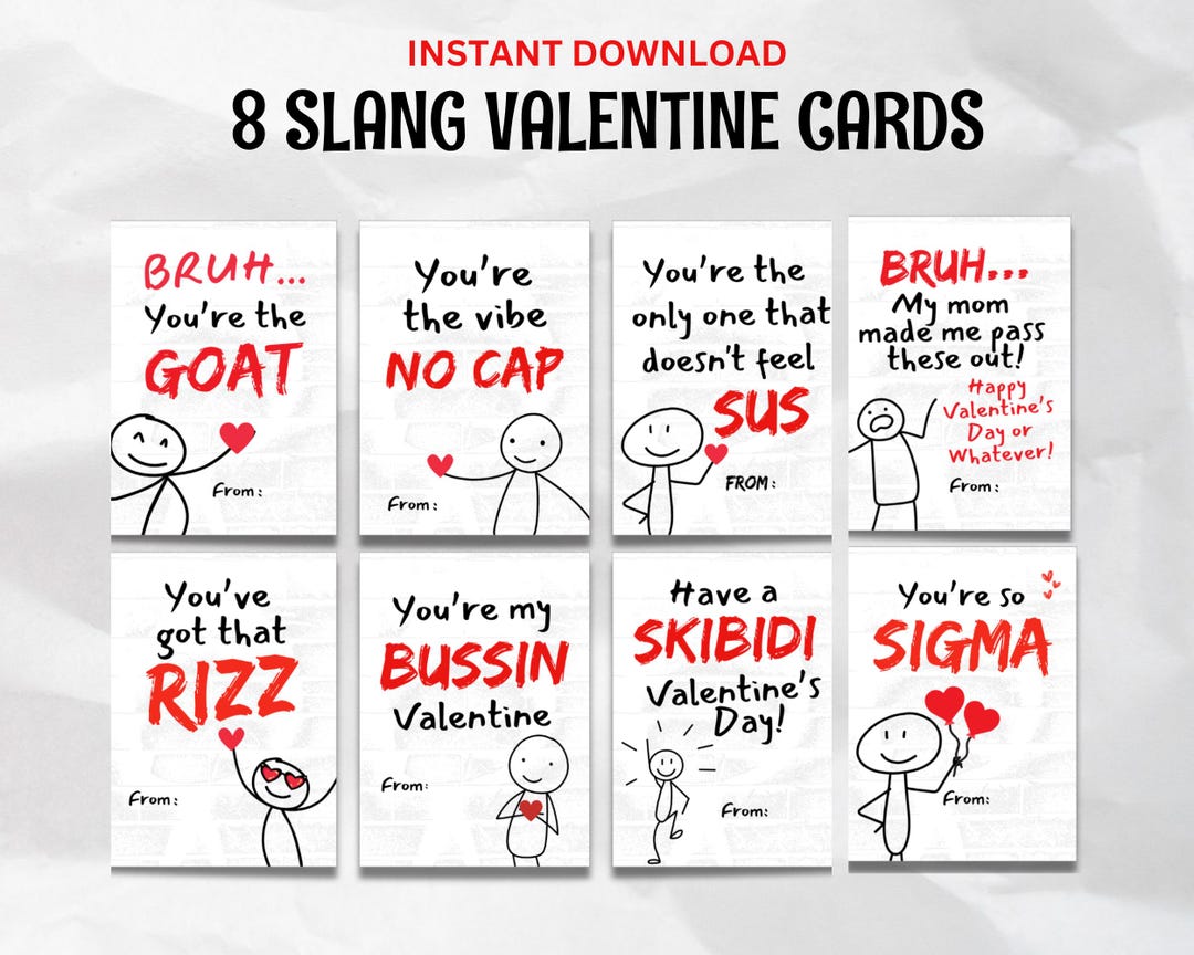 Kids Slang Valentine's Day Cards Funny, Boys Valentines Cards, Teen ...
