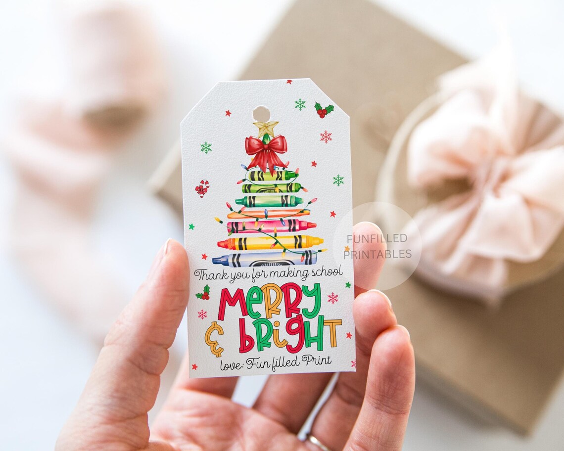 School Merry and Bright Tag, Teacher Christmas Gift Tag, Christmas ...