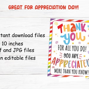 Employee Appreciation Day Sign Printable, Thank You Sign, Appreciation ...
