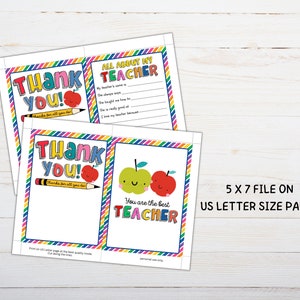 Thank You Teacher Appreciation Gift Printable, All About My Teacher ...