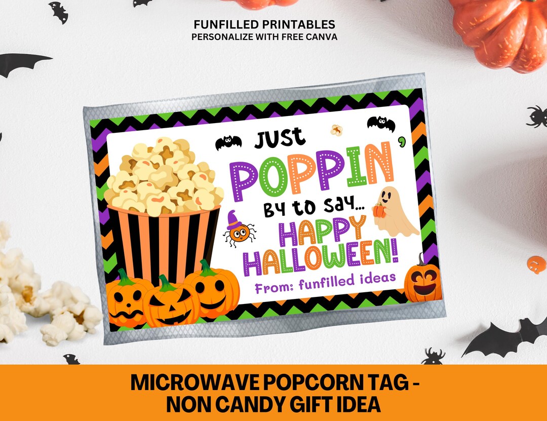 Popcorn Halloween Favor Tag, Cute Halloween Popcorn Gift Tag, Non Candy ...