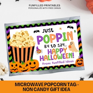 Popcorn Halloween Favor Tag, Cute Halloween Popcorn Gift Tag, Non Candy ...