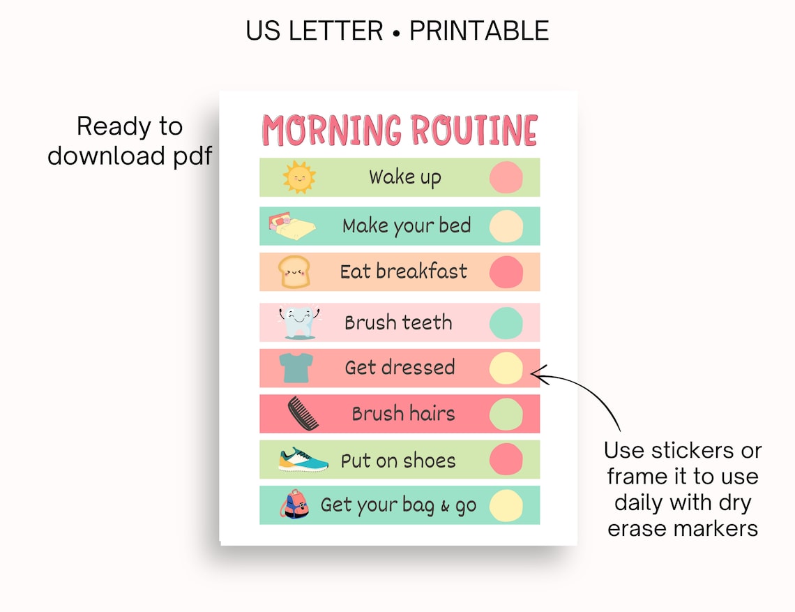 Morning Routine for Kids, Printable School Routine Chart for Kids, Get ...
