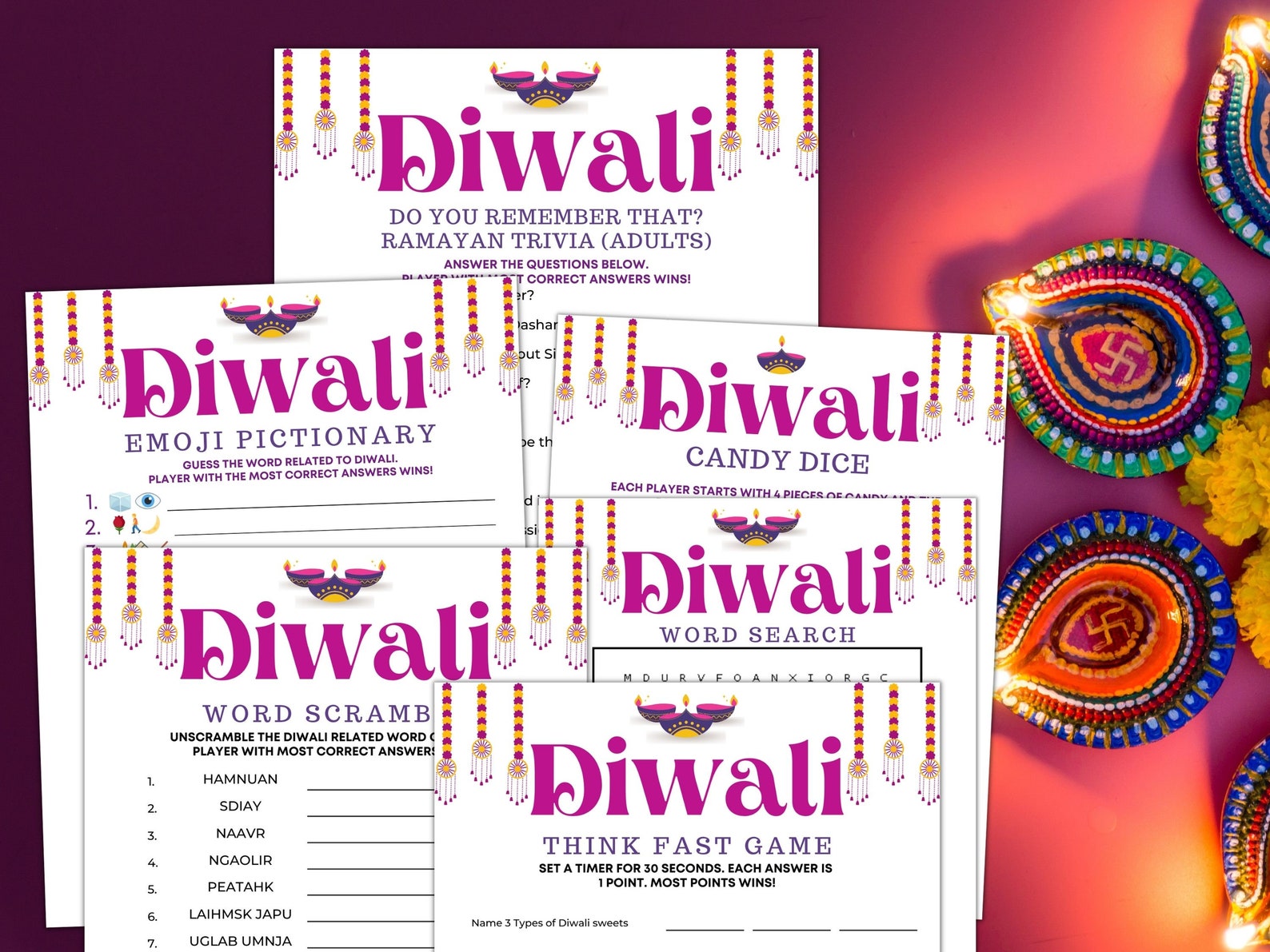 18 Diwali Games Bundle, Diwali Games for Adults, Kids, Diwali Party ...
