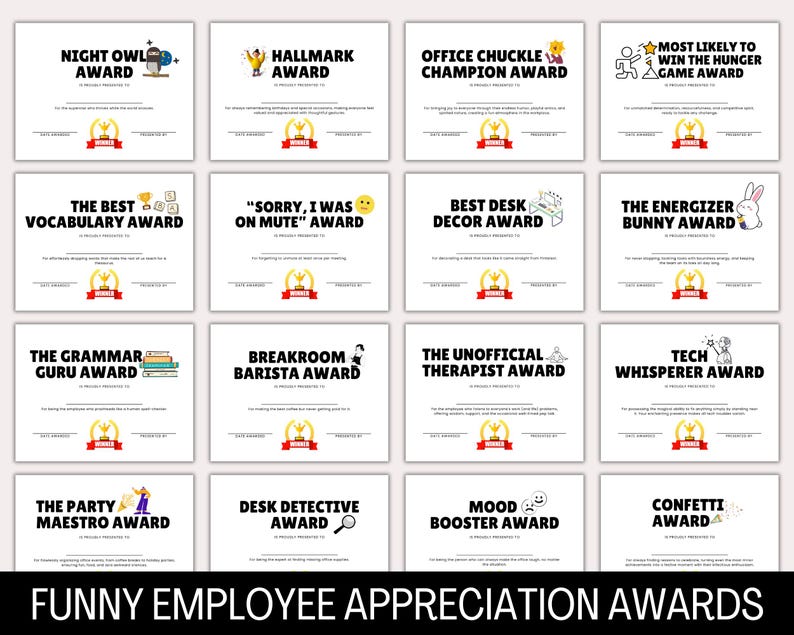 Funny Employee Appreciation Awards Certificate, Funny Work Awards ...