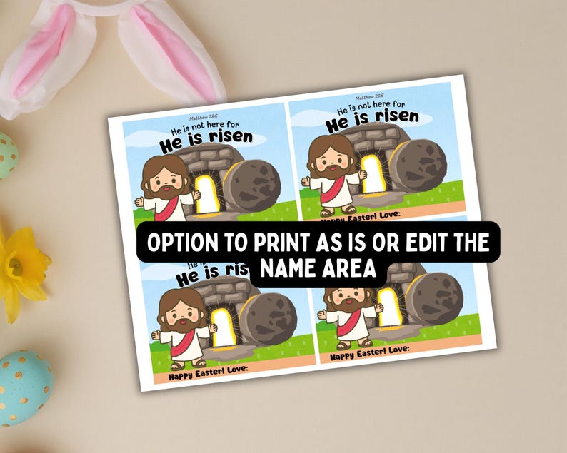 He is Risen Easter Gift Tag Printable, Religious Christian Easter Treat ...