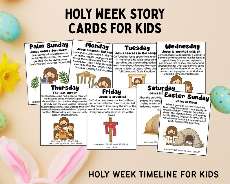 Holy Week Story Cards for Kids, Easter Bible Activity- Palm Sunday to ...