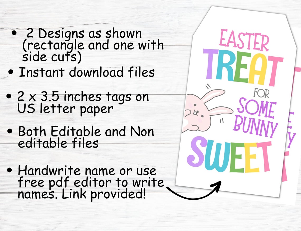 Easter Treat Tags, Printable Easter Bunny Treats Bag Tag, Kids Easter ...