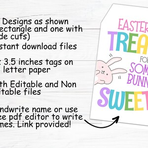 Easter Treat Tags, Printable Easter Bunny Treats Bag Tag, Kids Easter ...