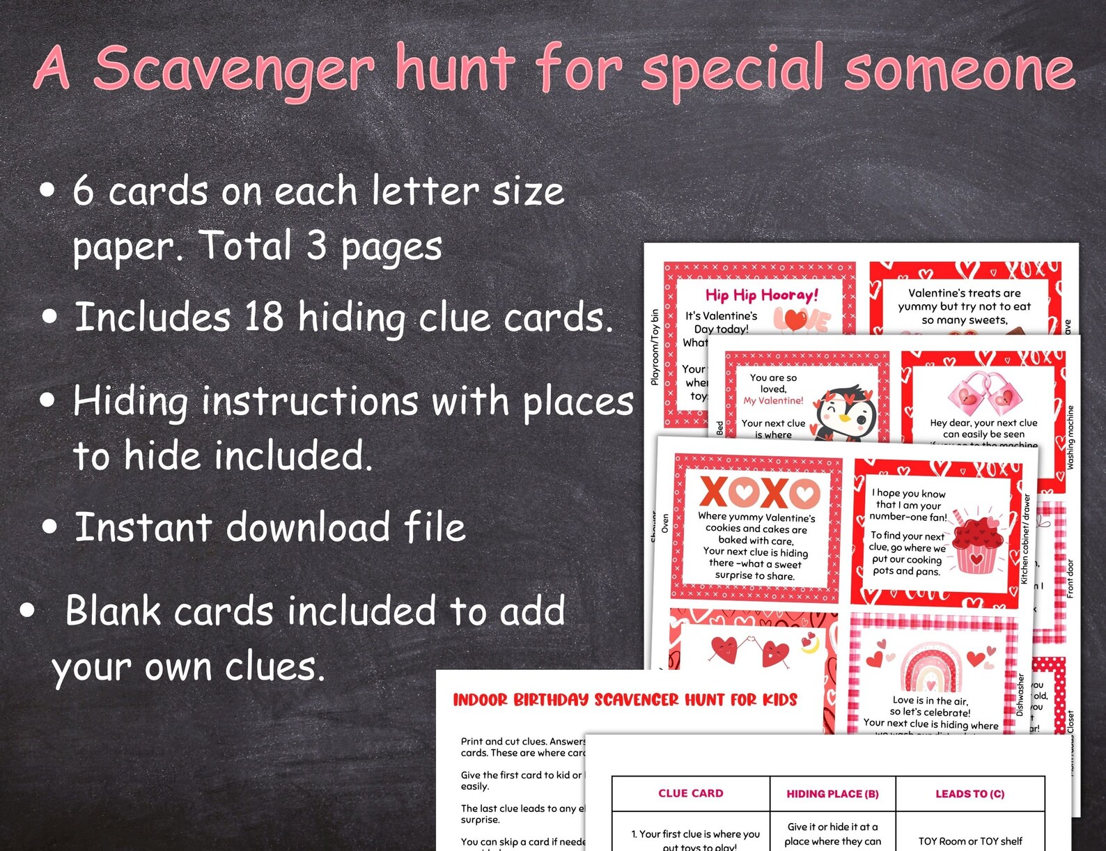 Valentines Scavenger Hunt for Kids, Kids Valentines Day Treasure Hunt ...