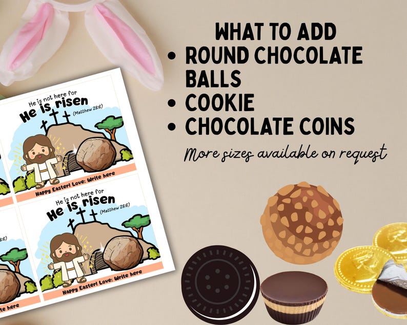 Religious Easter Treat Tag, He is Risen Printable, Sunday School Easter ...
