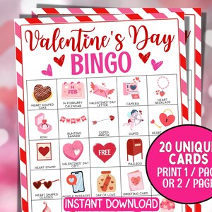 20 Valentines Day Bingo Cards, Valentines Bingo for Kids, Printable ...