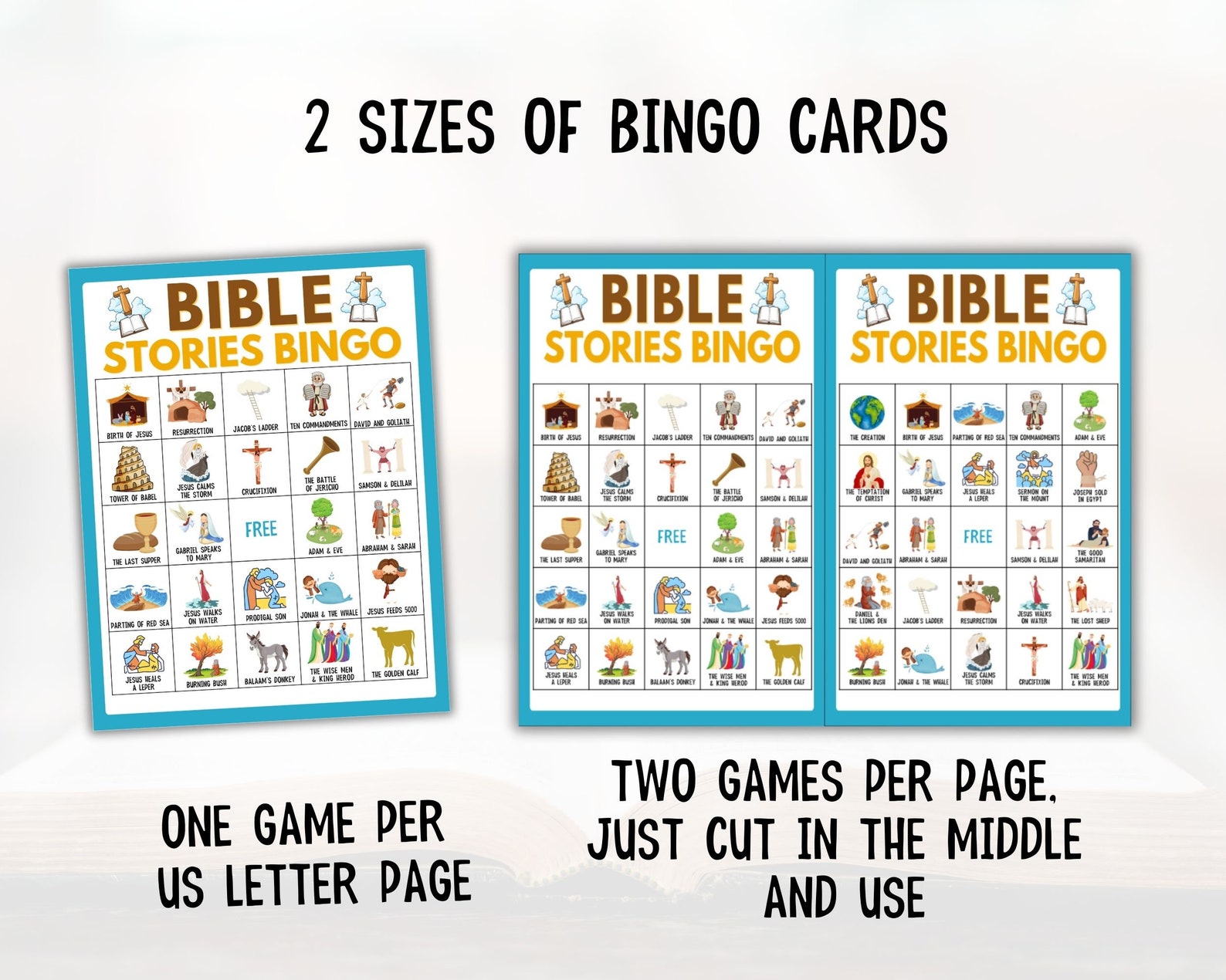 Bible Bingo, Bible Games for Kids Bible Study, 50 Bible Stories Bingo ...