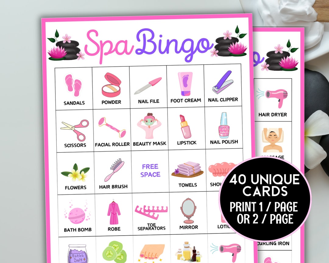 Spa Bingo, Spa Party Game, 40 Spa Party Bingo Cards, Spa Day Game ...