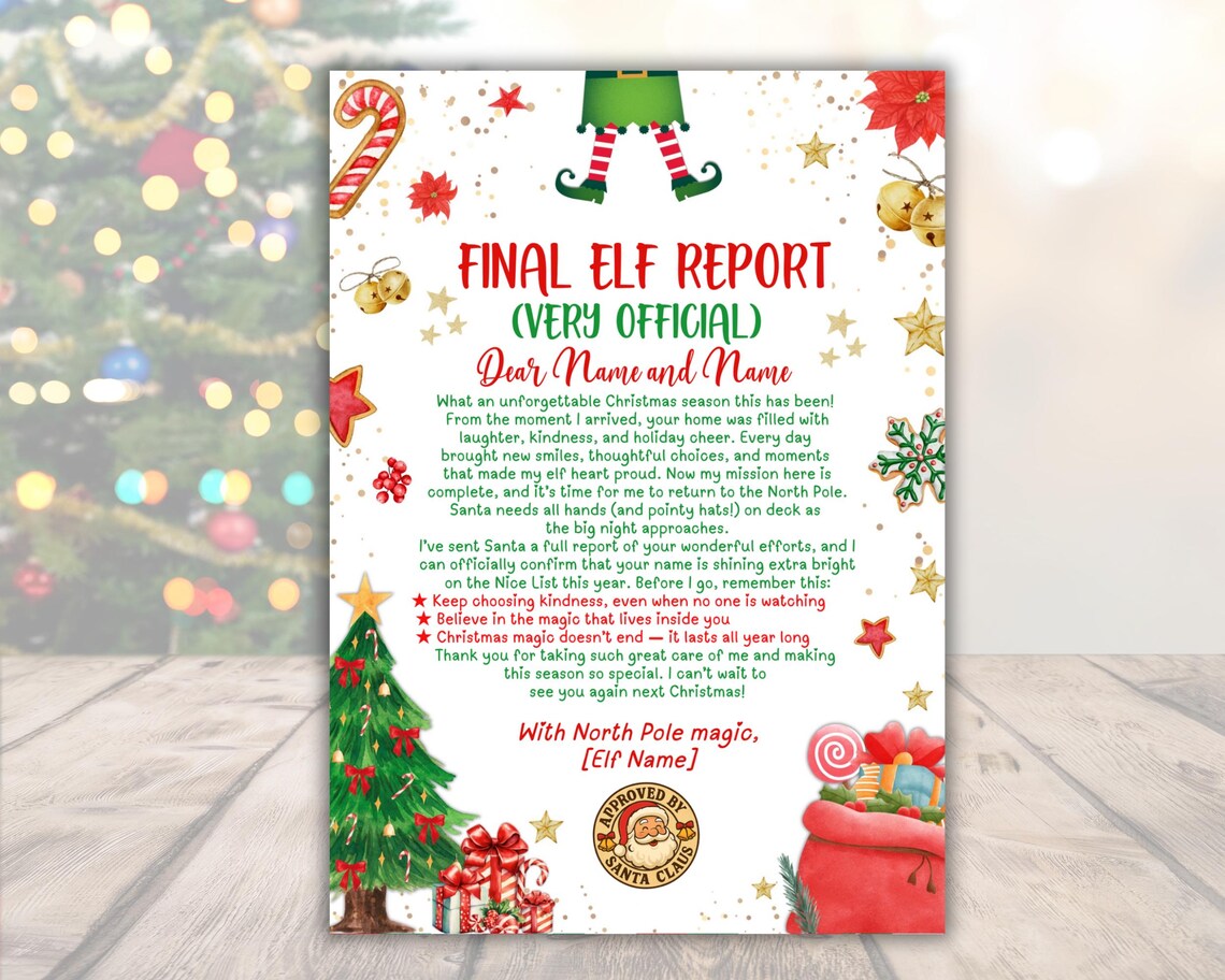 Editable Elf Goodbye Letter Nice List Report, Last Day Elf Departure ...