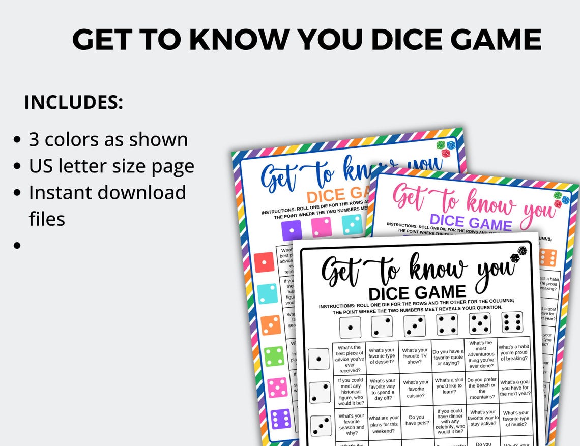 Icebreaker Game, Get to Know You, Team Building Game, Table Talk Dice ...