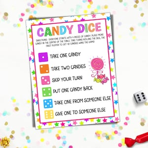 Candy Dice Game Printable Party Games for Graduation, Kids Birthday ...