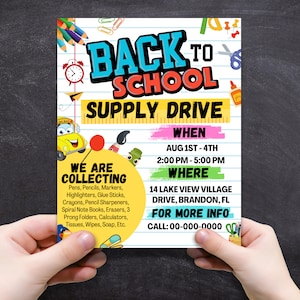 Editable School Supply Drive Flyer Template, Printable Back to School ...