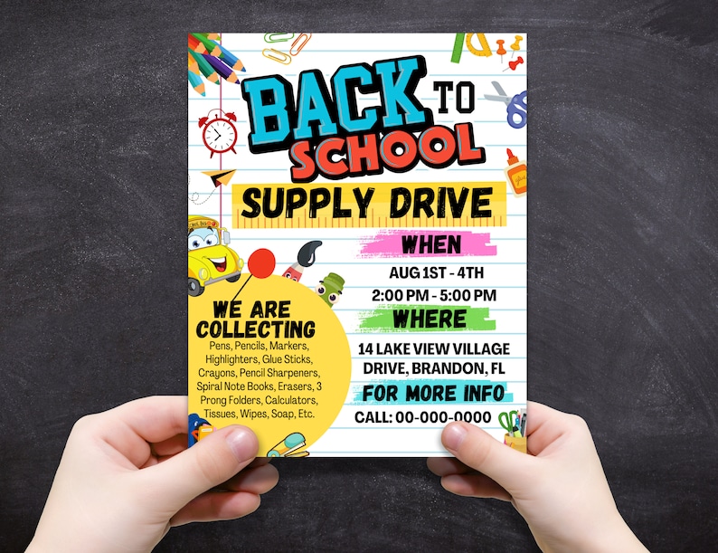 Editable School Supply Drive Flyer Template, Printable Back to School ...