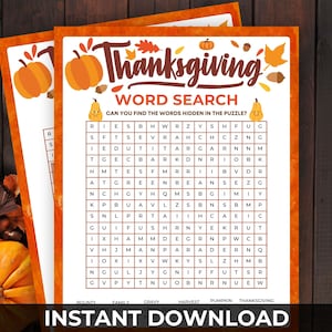 Thanksgiving Word Search Game, Fun Thanksgiving Printable Games, Class ...