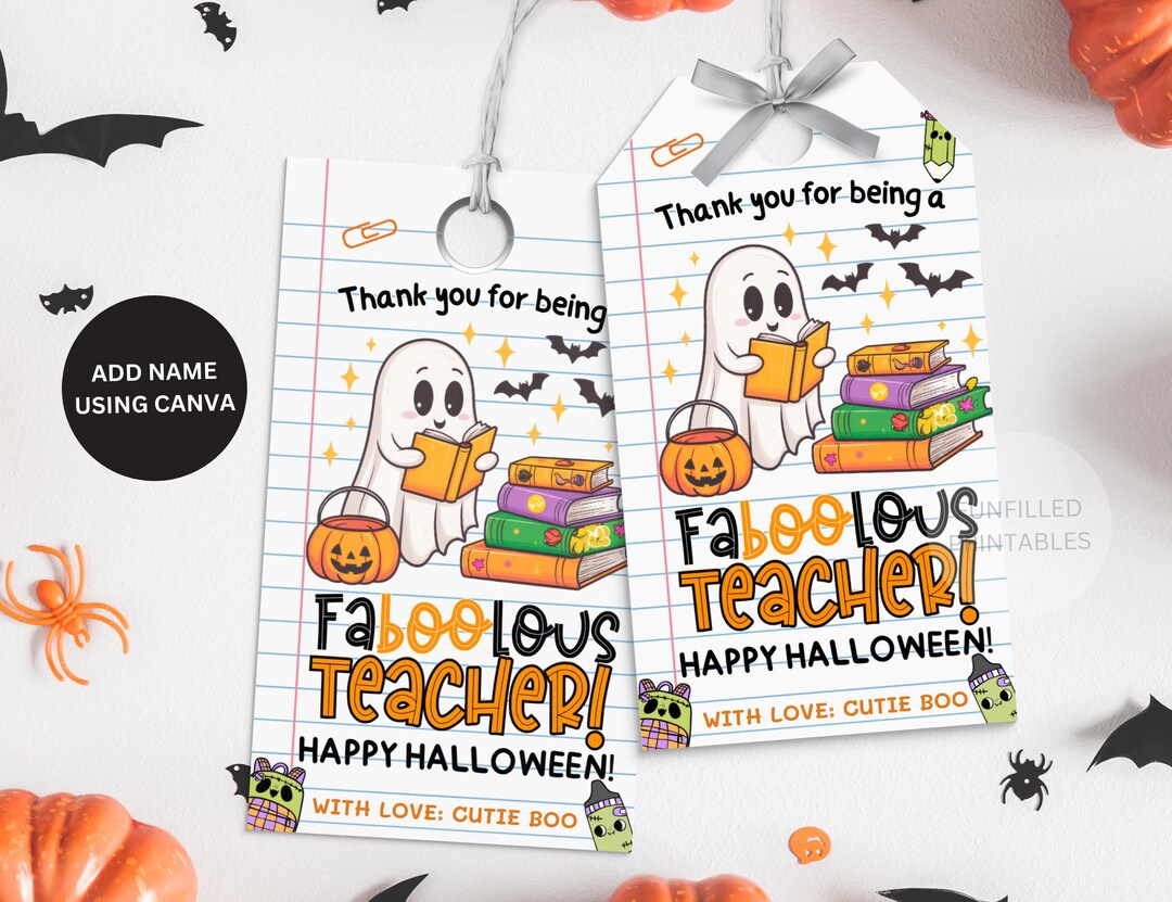Teacher Halloween Tag, Faboolous Teacher Gift Tag, Cute Halloween ...