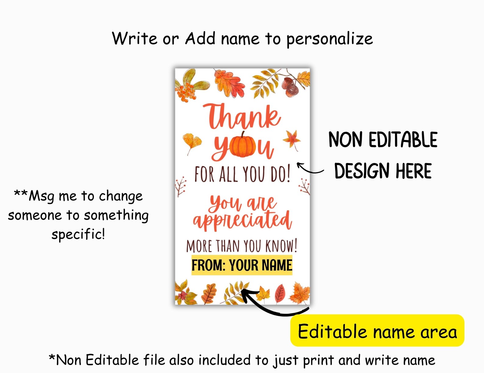 Printable Thanksgiving Card for Teacher Team Staff Appreciation ...
