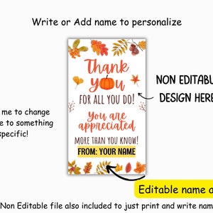 Fall Thank You Tags, Fall Appreciation Tags, Fall Pumpkin Tags ...