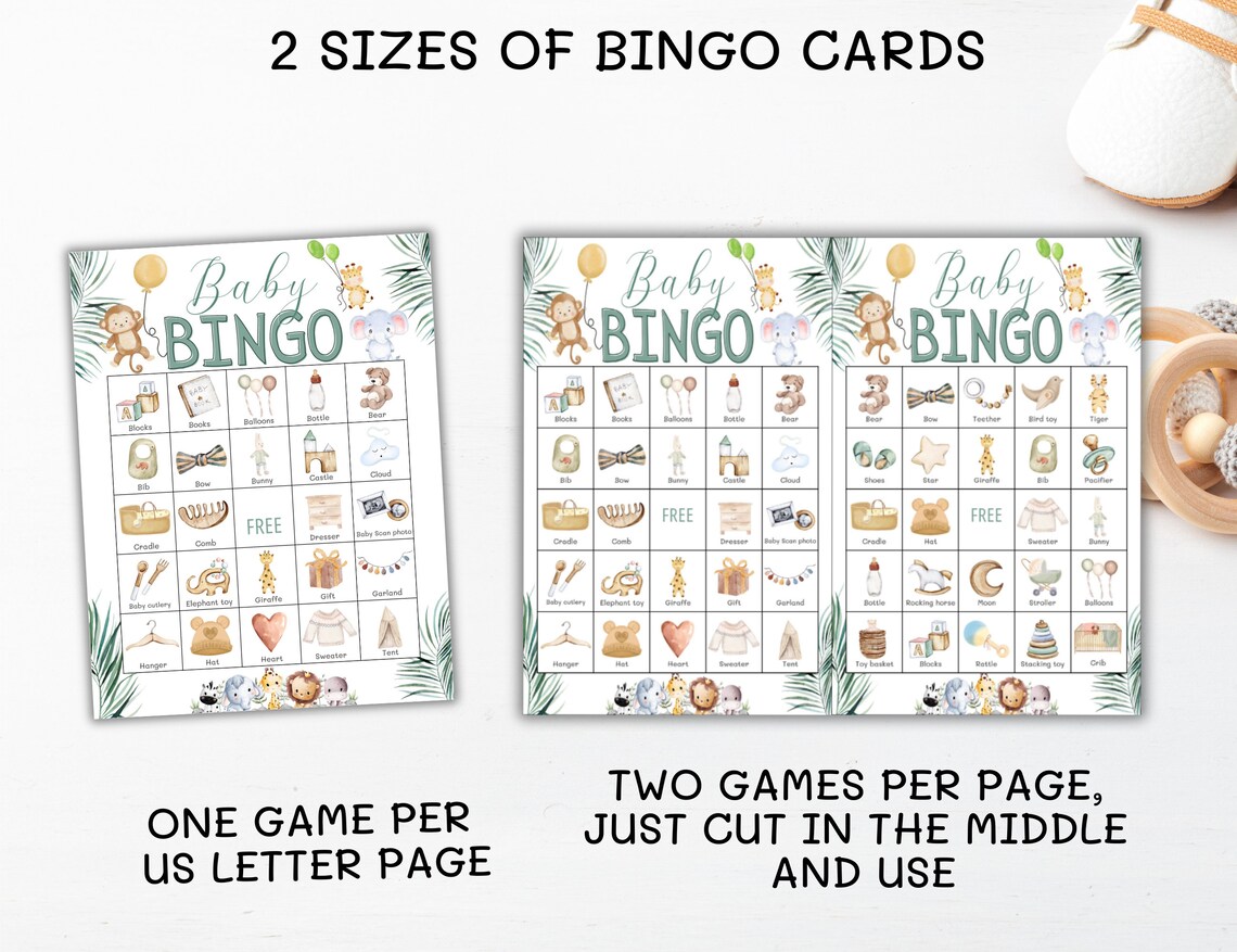 50 Baby Shower Bingo Cards Safari Baby Shower Game Activity, Baby Bingo ...