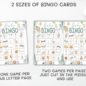 50 Baby Shower Bingo Cards Safari Baby Shower Game Activity, Baby Bingo ...
