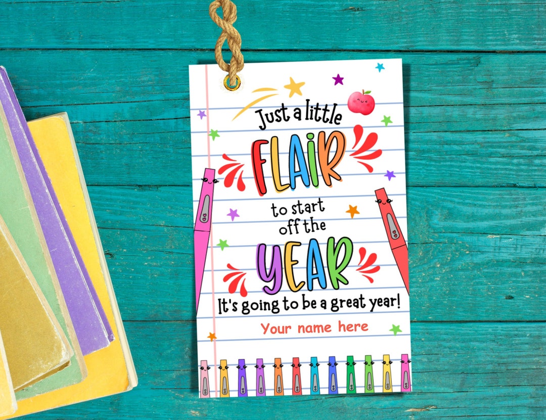 Back to School Pen Tags, Flair Pen Gift Tag, Teacher Gifts, First Day ...