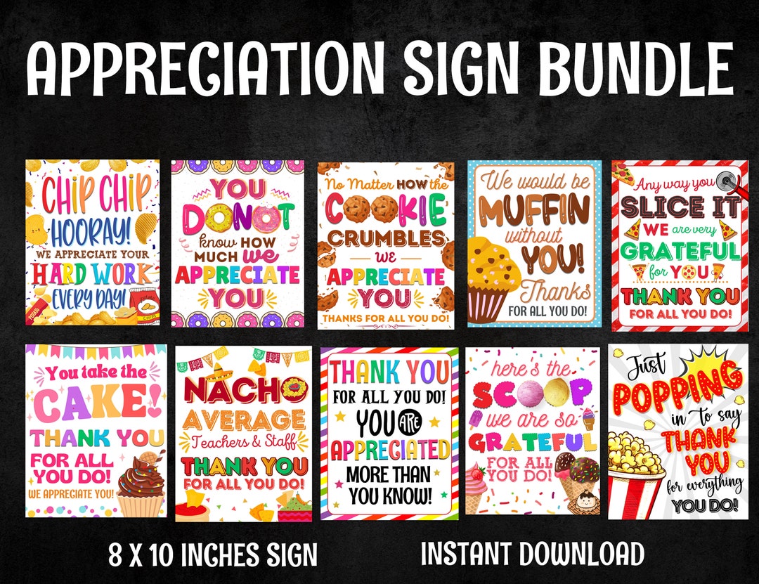 Appreciation Sign Printable Bundle for Teacher Appreciation - Etsy
