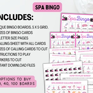 Spa Bingo, Spa Birthday Party Game, 20 Spa Party Bingo Cards, Spa Day ...