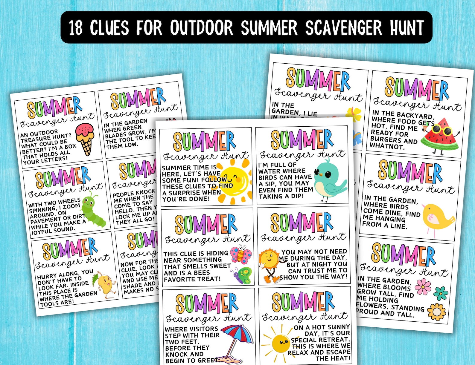 Outdoor Scavenger Hunt for Kids Summer, Fun Summer Treasure Hunt Clues ...