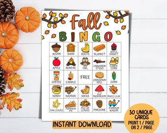 Fall Bingo Printable, Fall Party Games, Autumn Activity for Kids ...