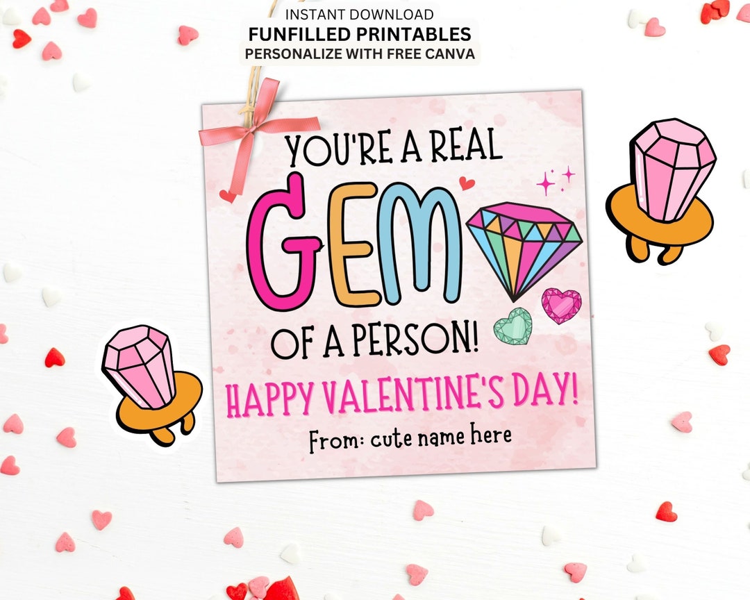 Valentine Candy Ring Tag, Gem Ring Kids Valentine Gift Tag, Classroom ...