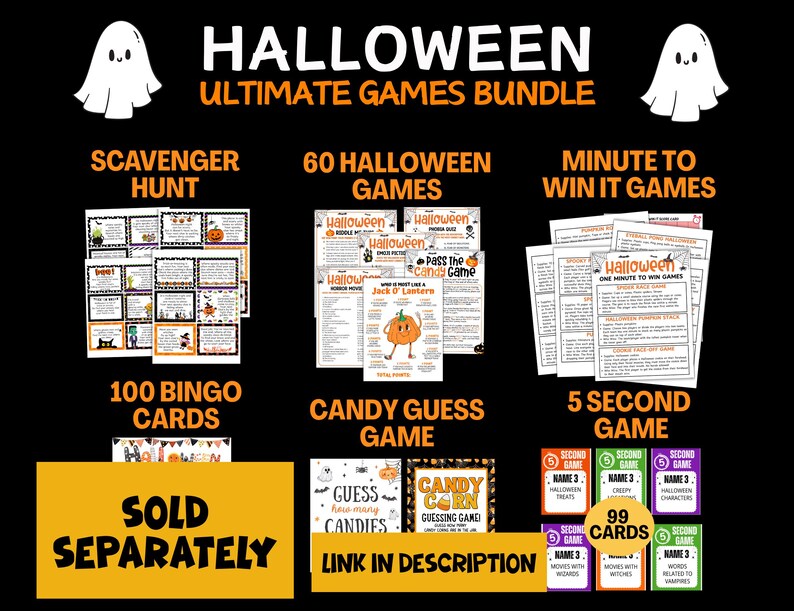 Halloween Game Bundle, Halloween Party Games for Kids Family Halloween ...