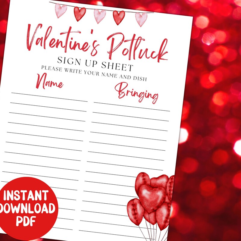 Valentine Party Sign up Sheet Editable - Etsy