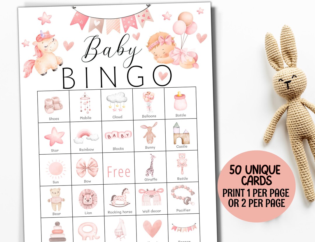 Girl Baby Bingo, Baby Girl Shower Bingo Game, 50 Prefilled Bingo Cards ...