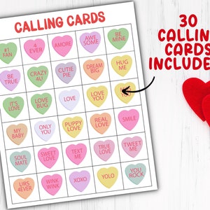 Valentines Day Bingo Conversation Hearts Game, 100 Printable Valentines ...