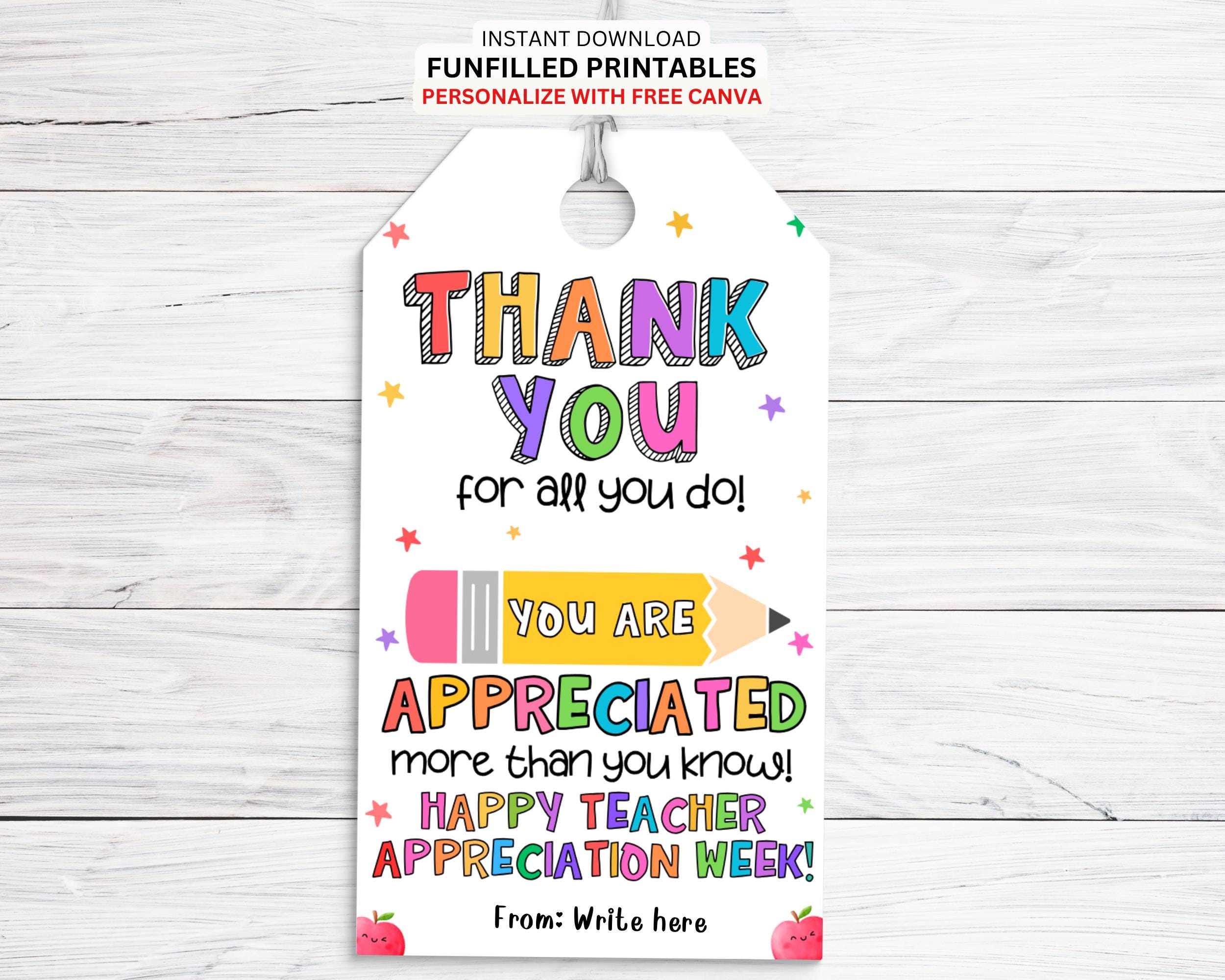 Teacher Appreciation Gift Tags Thank You Teacher Gift Tag School ...